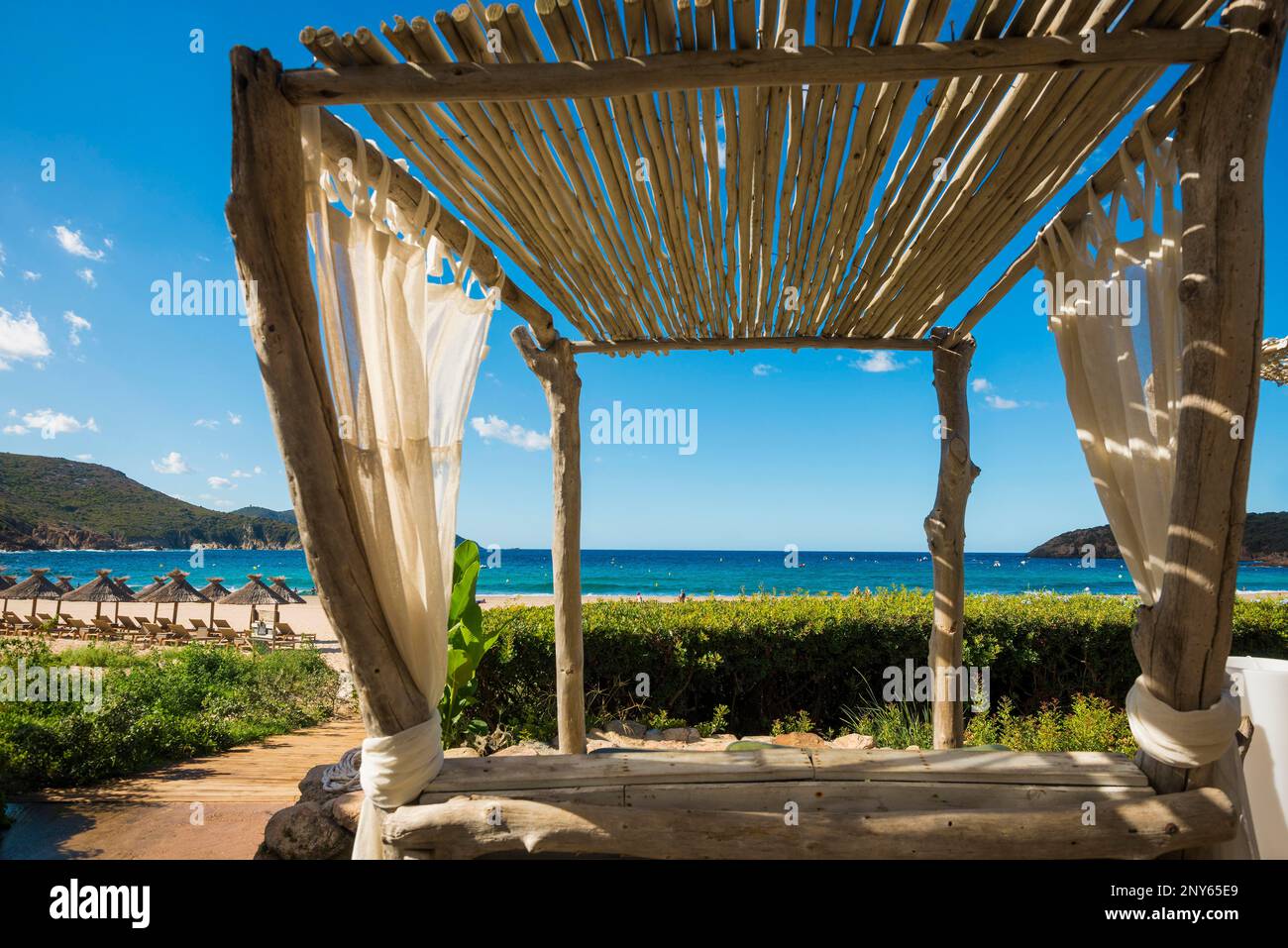 Beach bar, Plage dArone, Piana, Departement Haute-Corse, West Coast ...