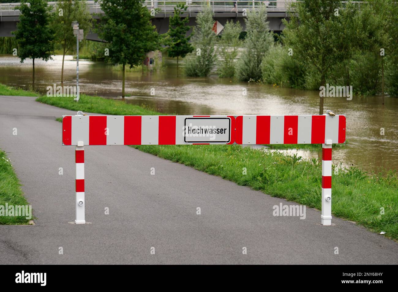 Hochwasser (German for high water) flood flooding in Hannover, Germany ...