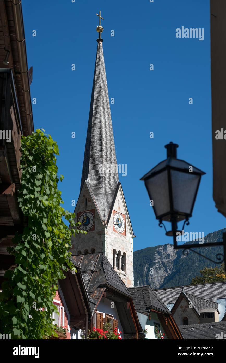 View of the Evangelical Parish Church in Hallstatt Stock Photo - Alamy