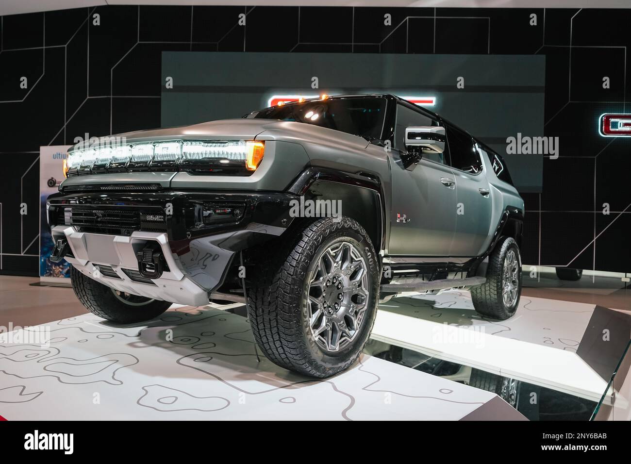 GMC Hummer EV in dark gray, on display at a car show Stock Photo - Alamy