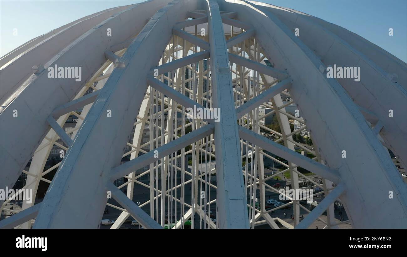 Top view of domed structure with beams. Stock footage. Beautiful ...