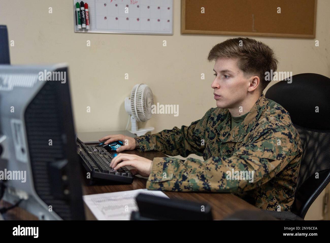 U.S. Marine Corps Lance Cpl. Dallas Montgomery, a barracks manager with ...