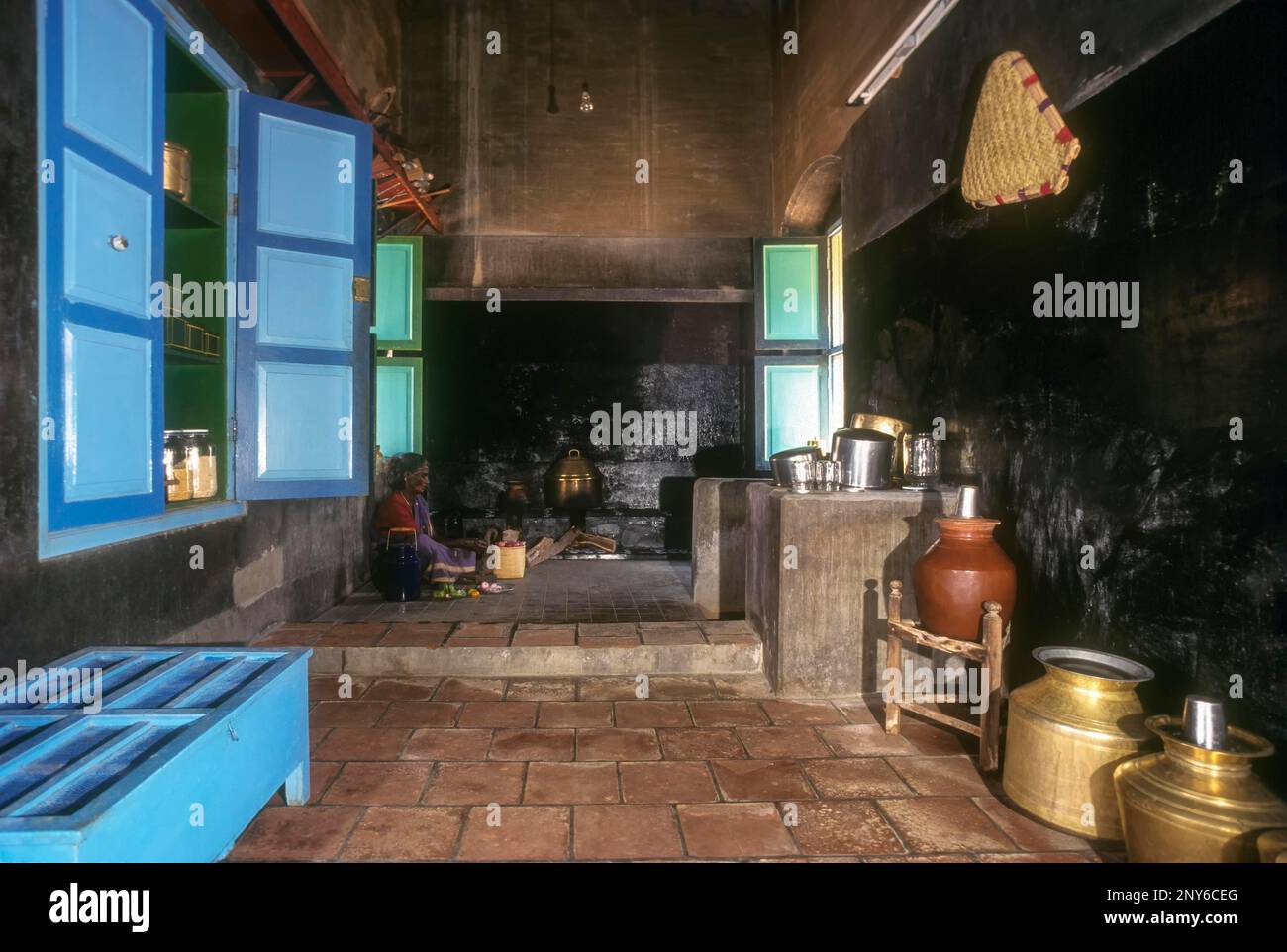 Traditional kitchen in Nattukkotai Chettiar, Nagarathar house at ...