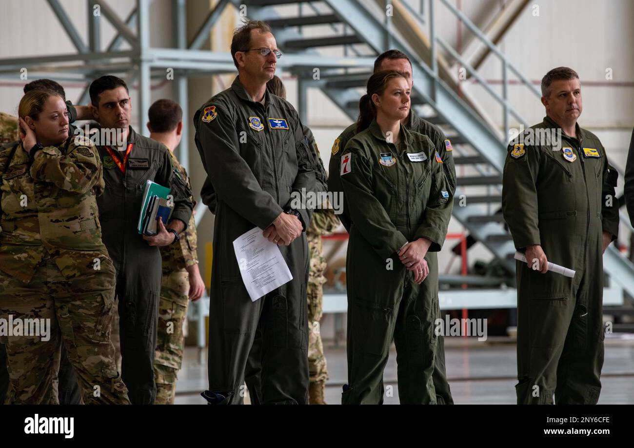 U.S. Air Force Airmen review flight patterns for the mission generation ...