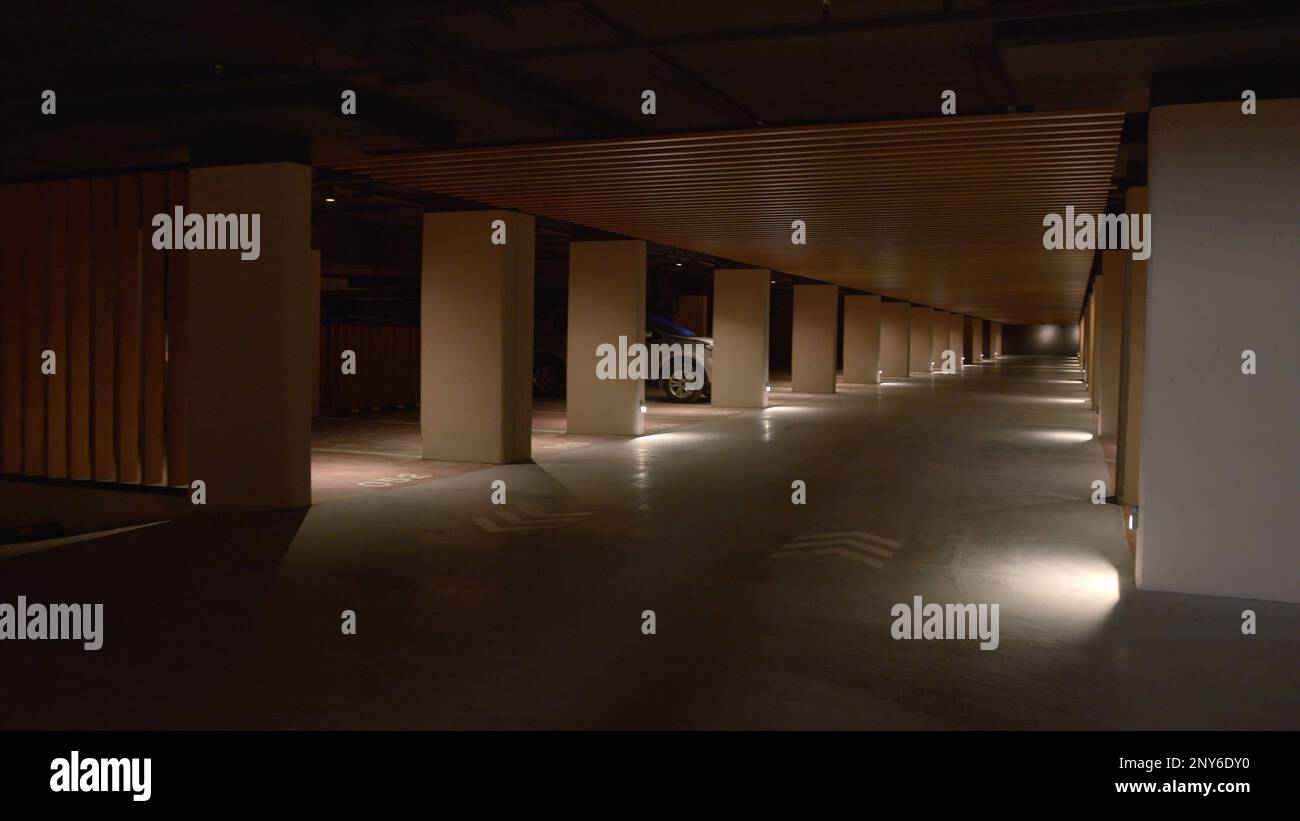 Modern complex of parking spaces in residential building. Stock footage ...