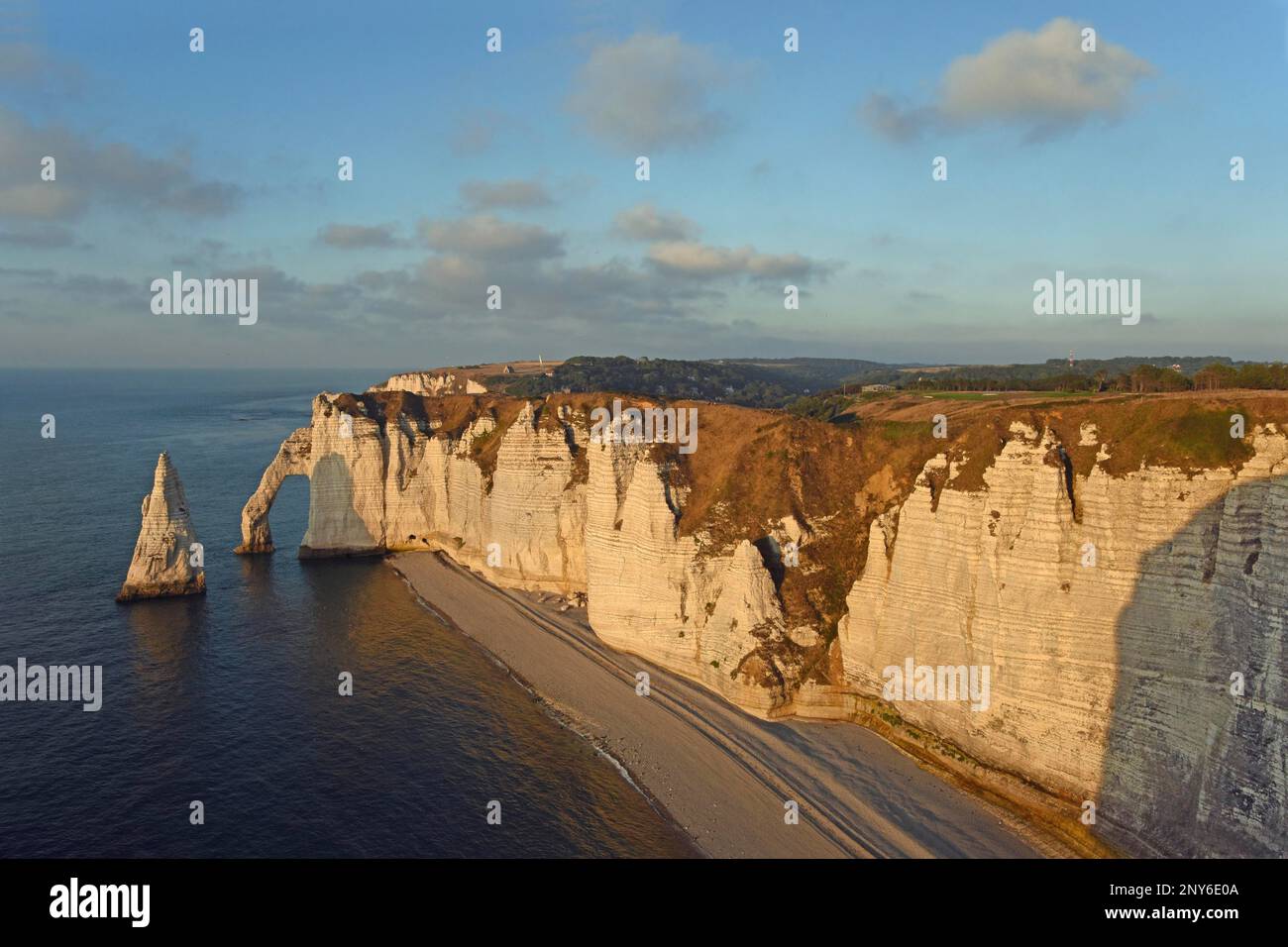 Chalk cliffs, rock needle Aiguille and Porte dAval at the Falaise dAval ...
