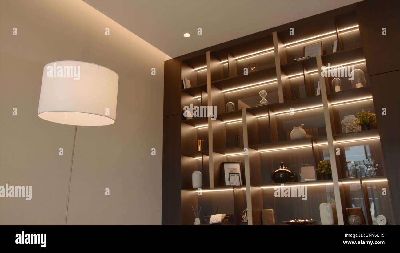 Luxurious interior of room with bookcase. Stock footage. Beautiful ...