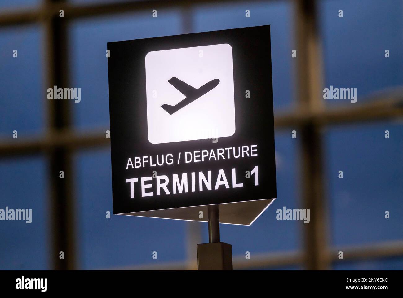 Departure symbol, Terminal 3 at Stuttgart Airport, Baden-Wuerttemberg ...