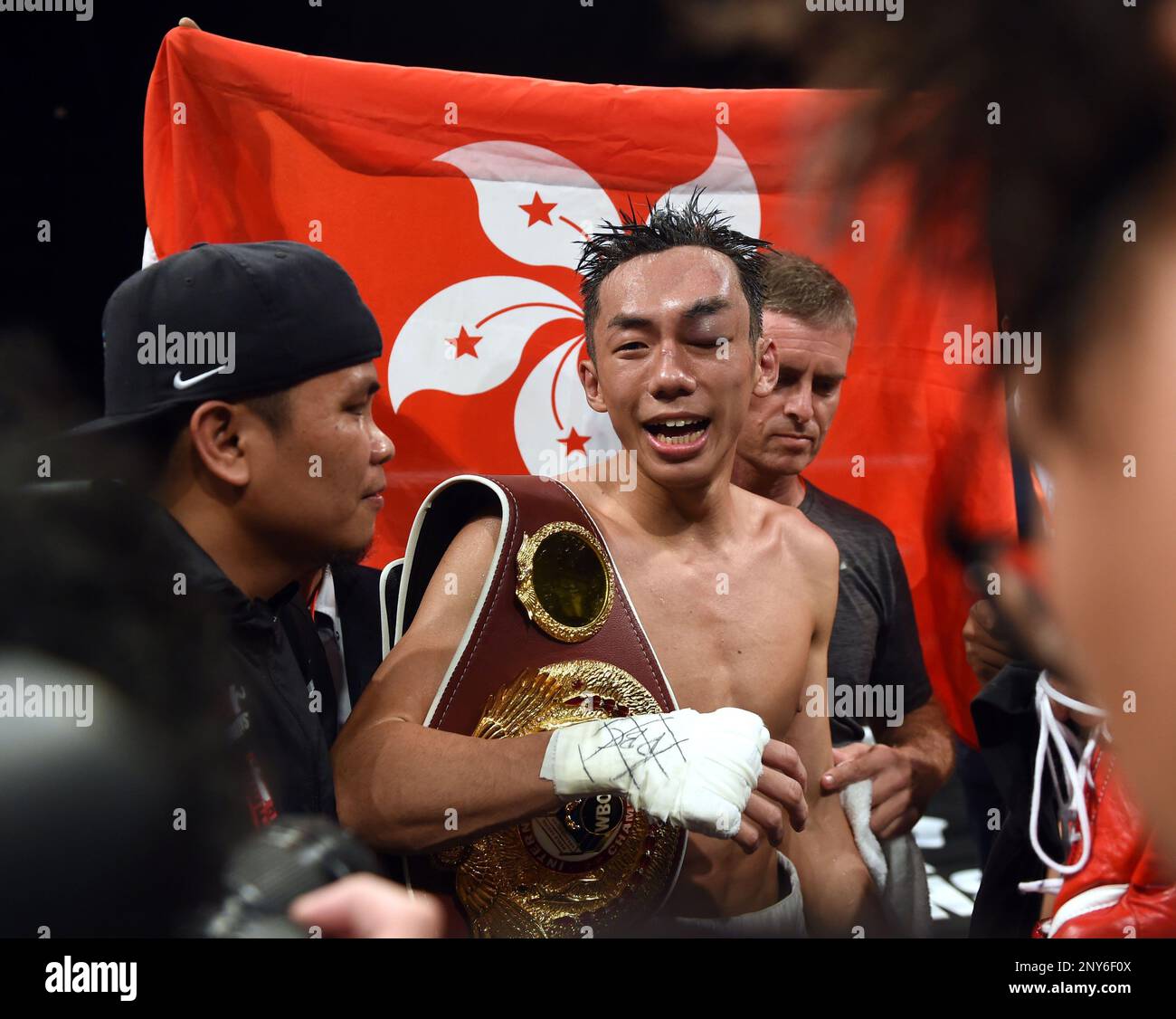 Rex Tso Sing-yu of Hong Kong celebrates after winning the WBO super ...