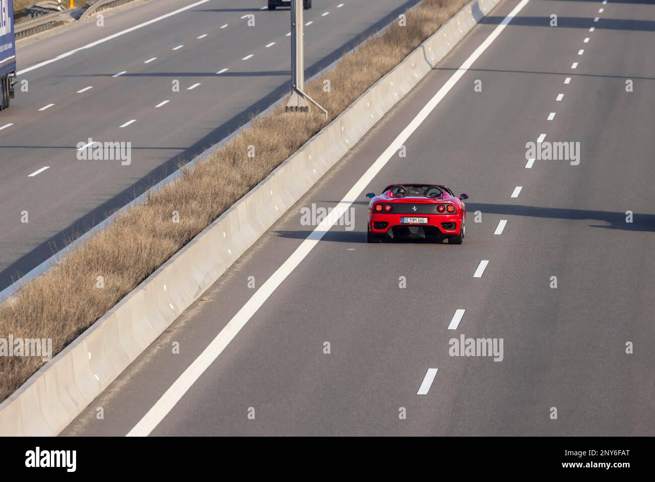 Ferrari drives in the overtaking lane when the motorway is clear, A8 ...