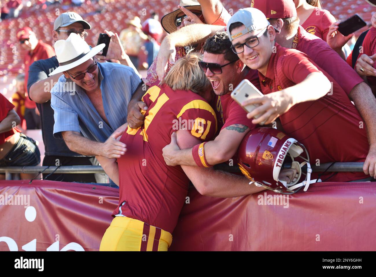 LOS ANGELES, CA - OCTOBER 07: USC (61) Jake Olson, who is blind, jumps ...