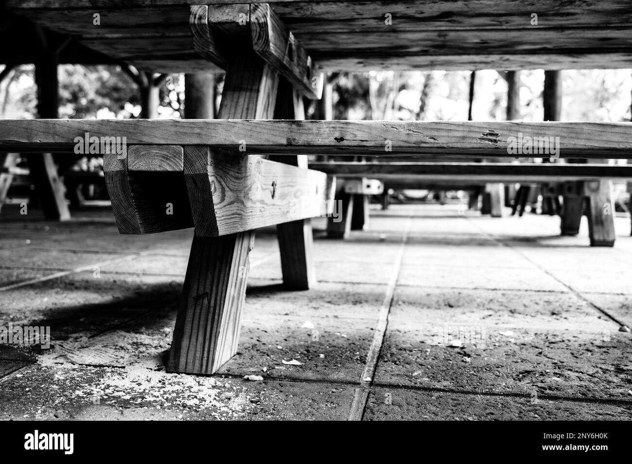 Spilled drink on a wooden picnic bench Stock Photo - Alamy