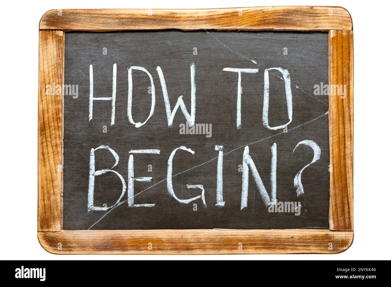 how to begin question handwritten on vintage school slate board ...