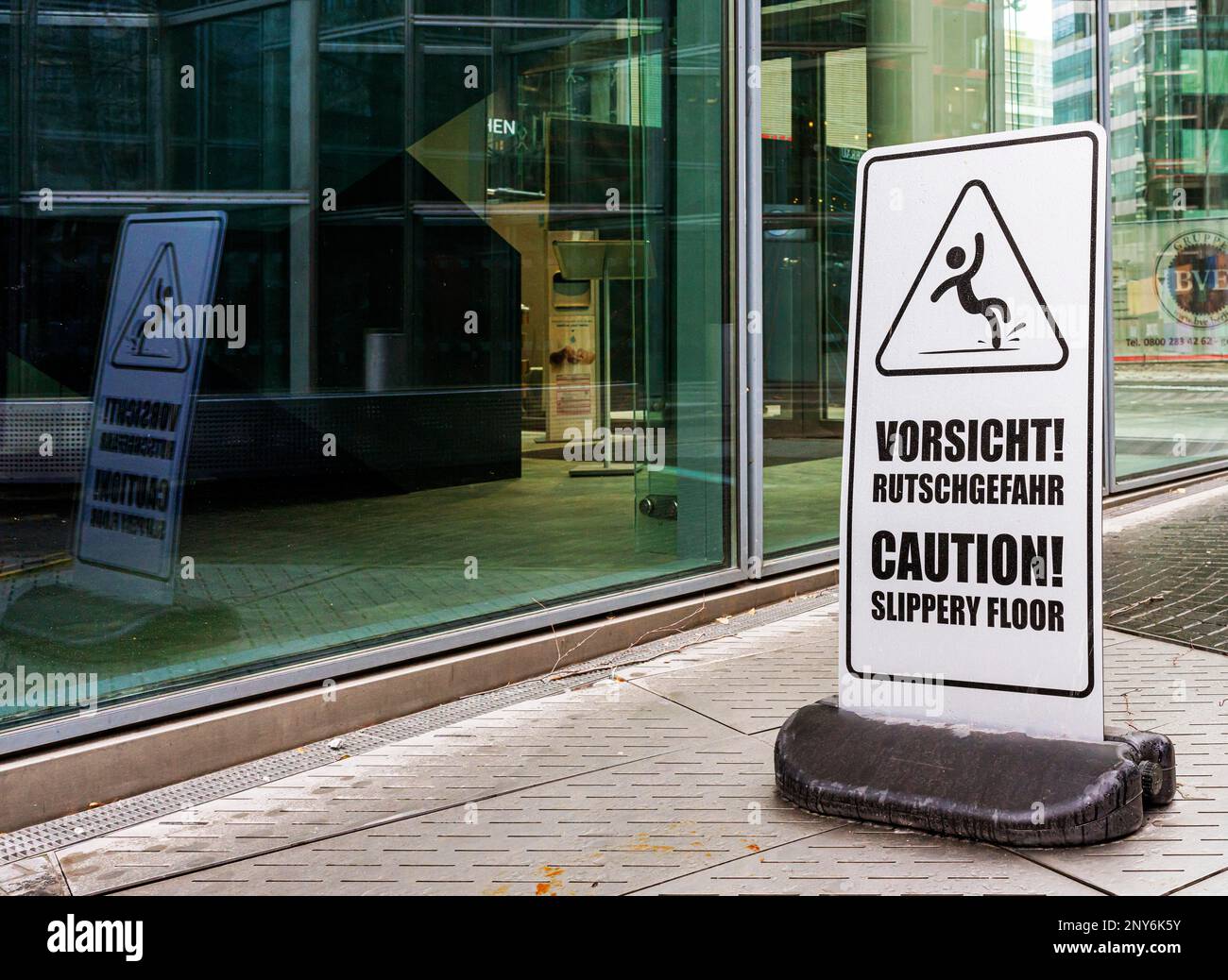 Information sign, Caution - danger of slipping, Berlin, Germany Stock ...