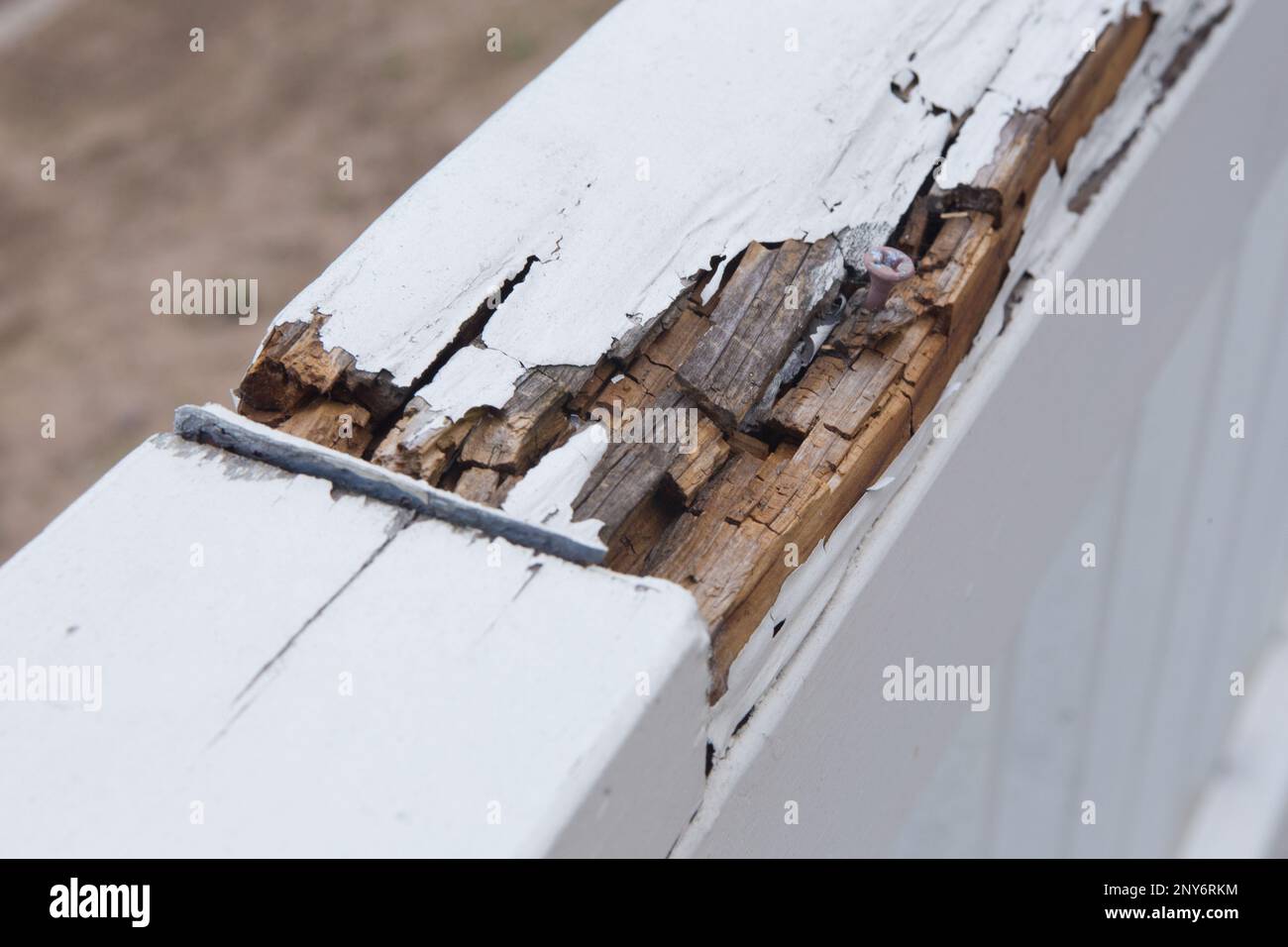 Rotting hand railing on a patio that needs to be fixed Stock Photo - Alamy