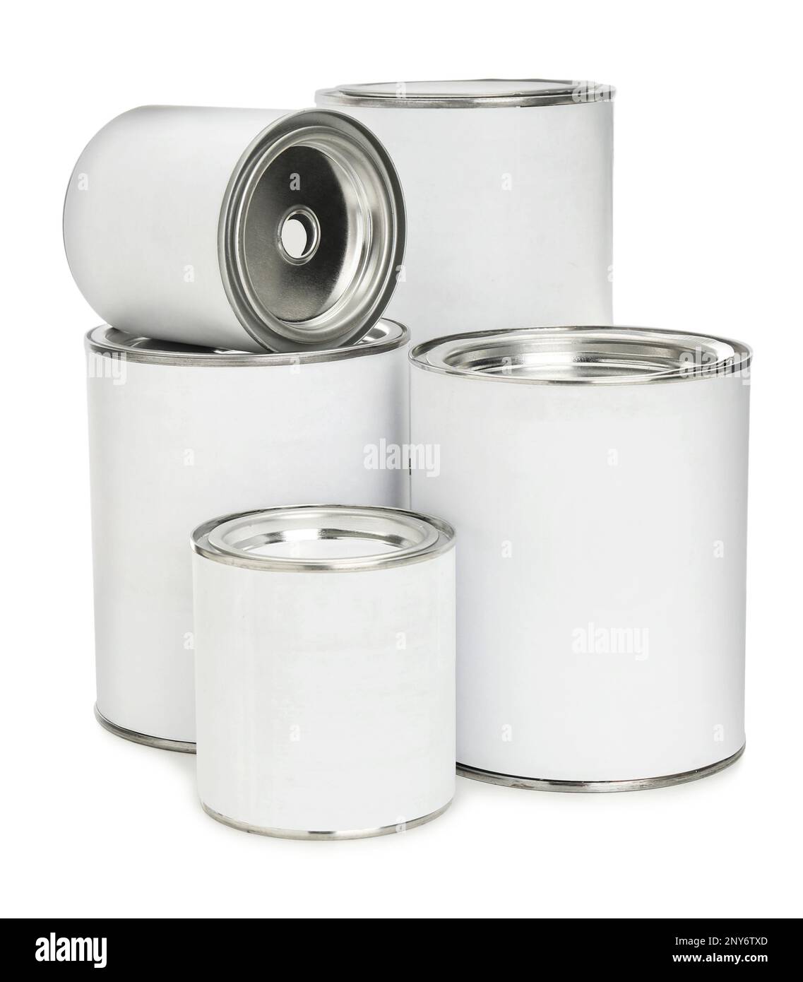 Closed blank cans of paint isolated on white Stock Photo - Alamy