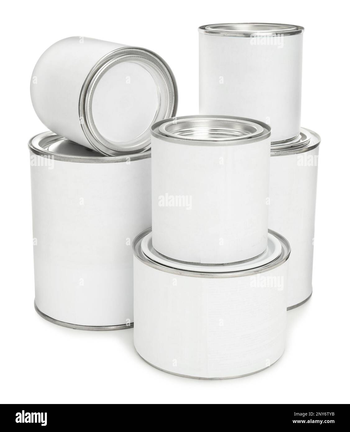 Closed blank cans of paint isolated on white Stock Photo - Alamy