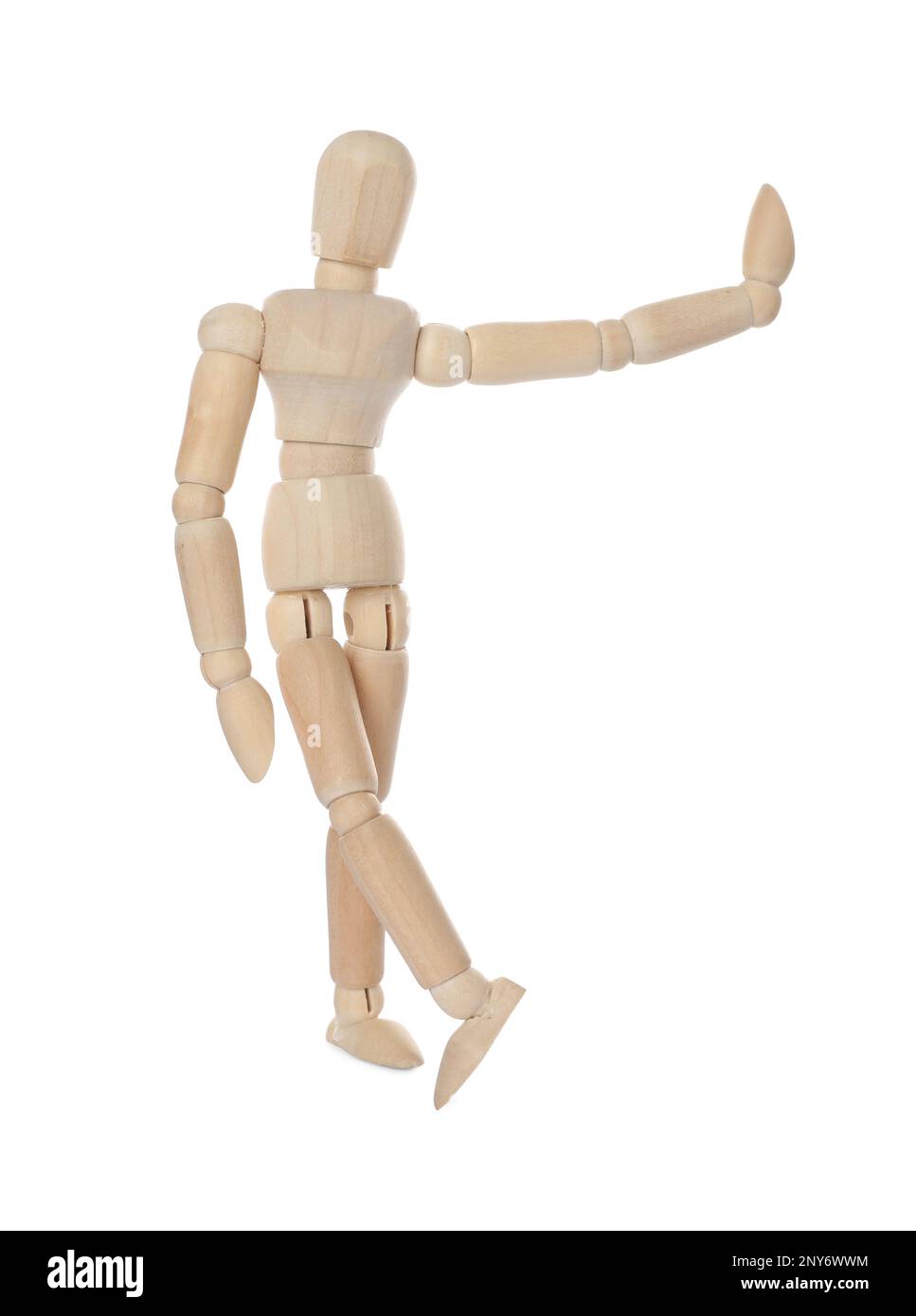 Wooden human model isolated on white. Mini mannequin Stock Photo - Alamy