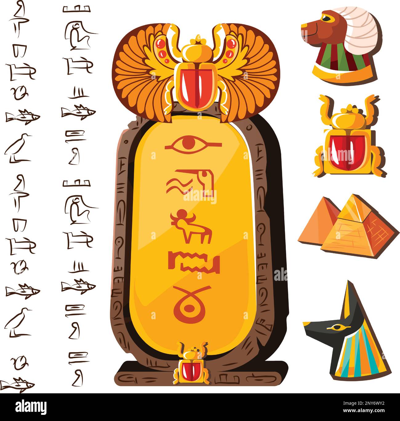 Stone board or clay tablet with scarab beetle and Egyptian hieroglyphs ...