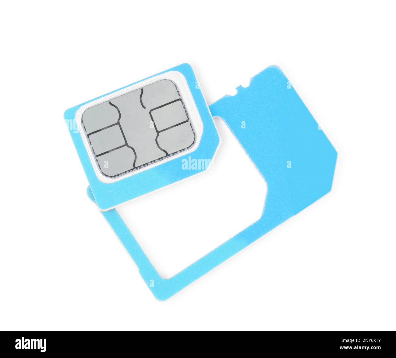 Light blue SIM card isolated on white, top view Stock Photo - Alamy