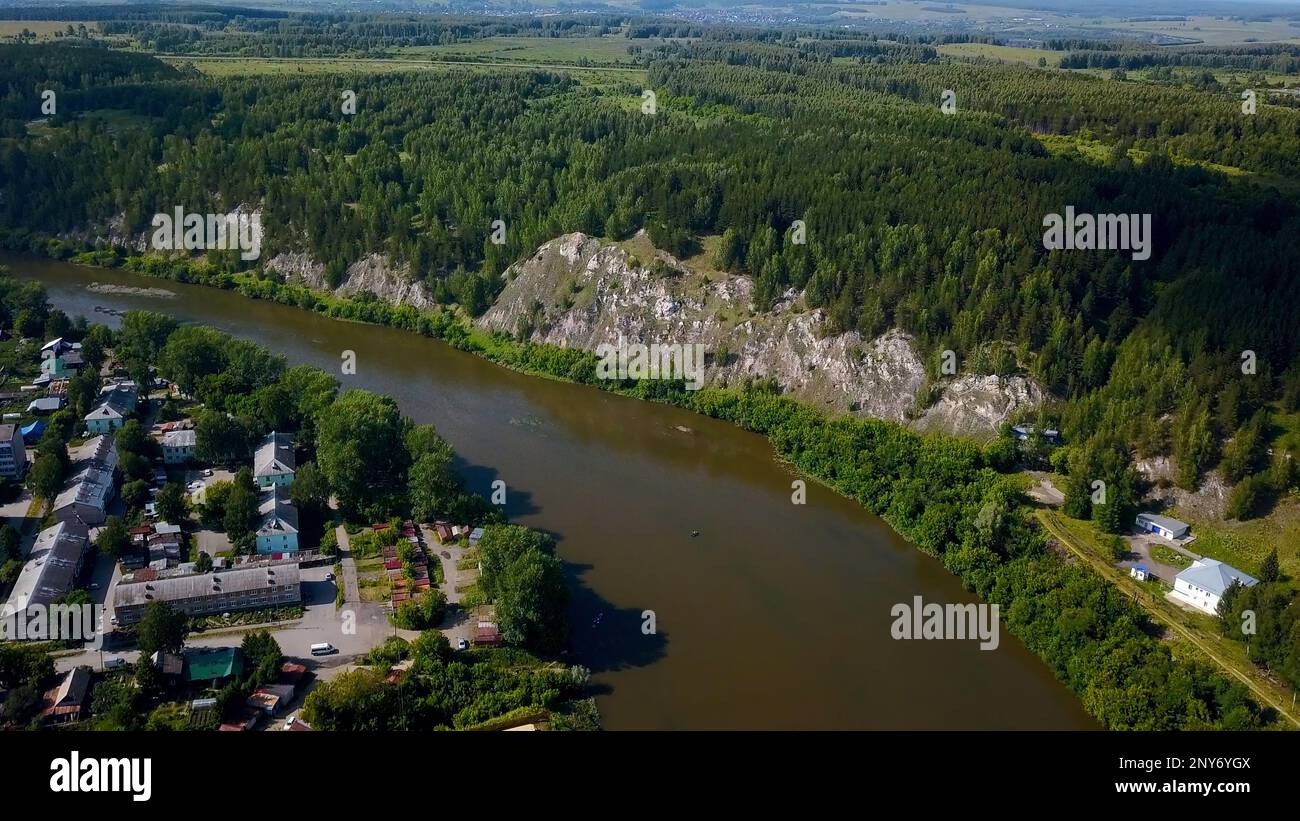 Aerial view of wild nature with rock clif and endless forest. Clip ...