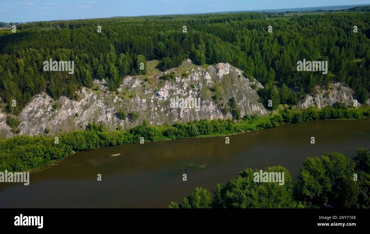 Aerial view of wild nature with rock clif and endless forest. Clip ...