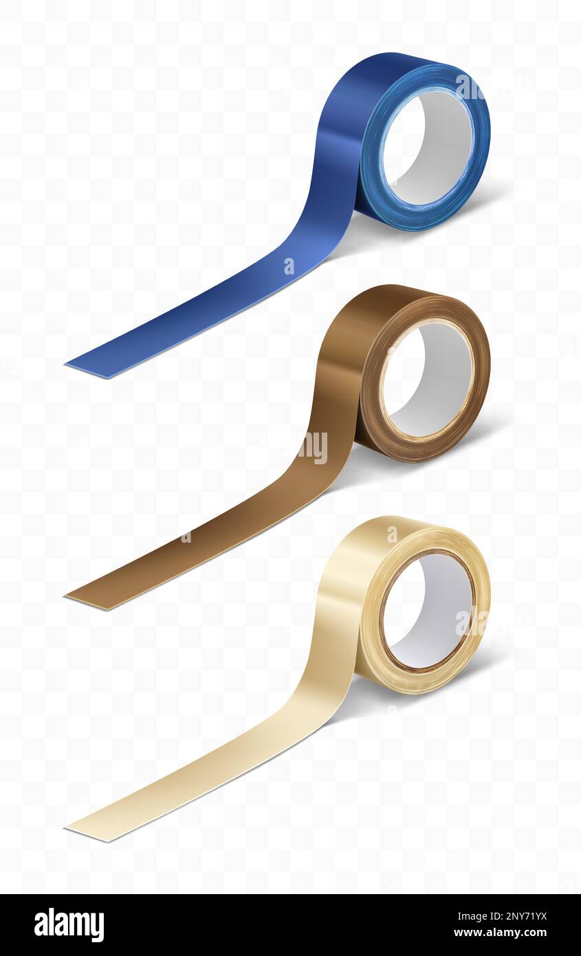 Transparent, blue and brown duct roll adhesive tape realistic vector ...