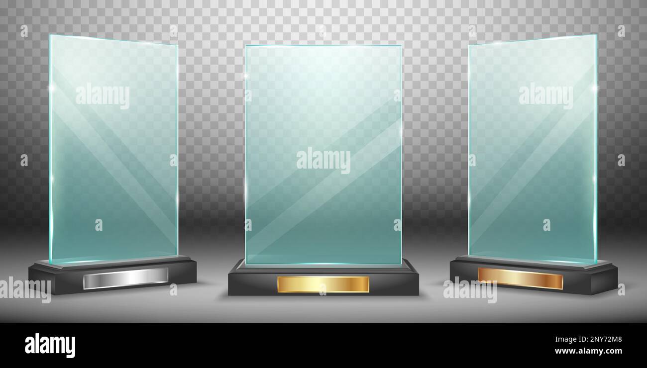Glass trophy or winner award realistic vector illustration. Transparent ...