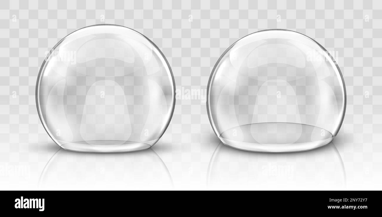 Glass dome or sphere realistic vector. Glass round dome, empty crystal ...