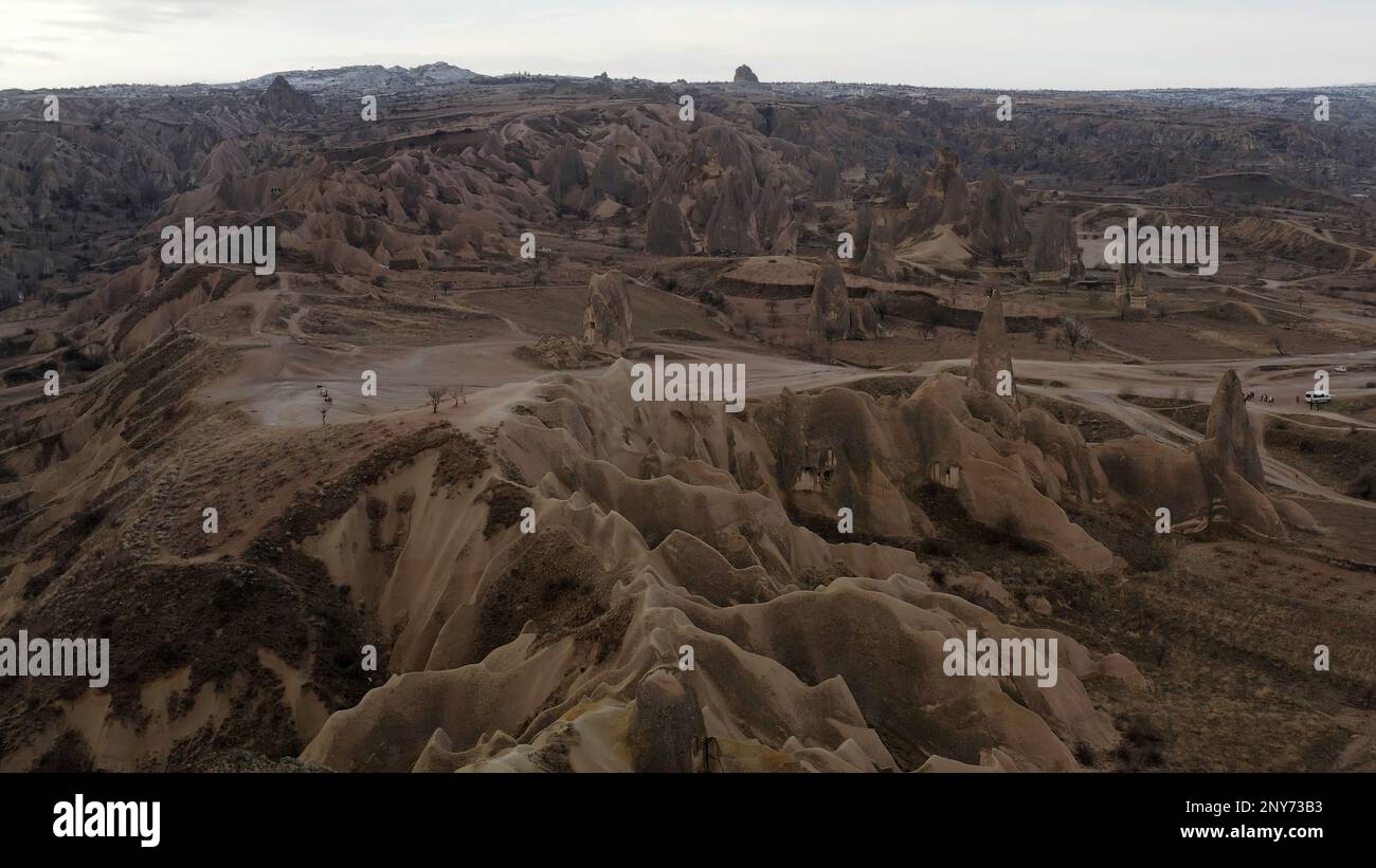 Awesome aerial view of rock formations called the Fairy Chimneys in ...