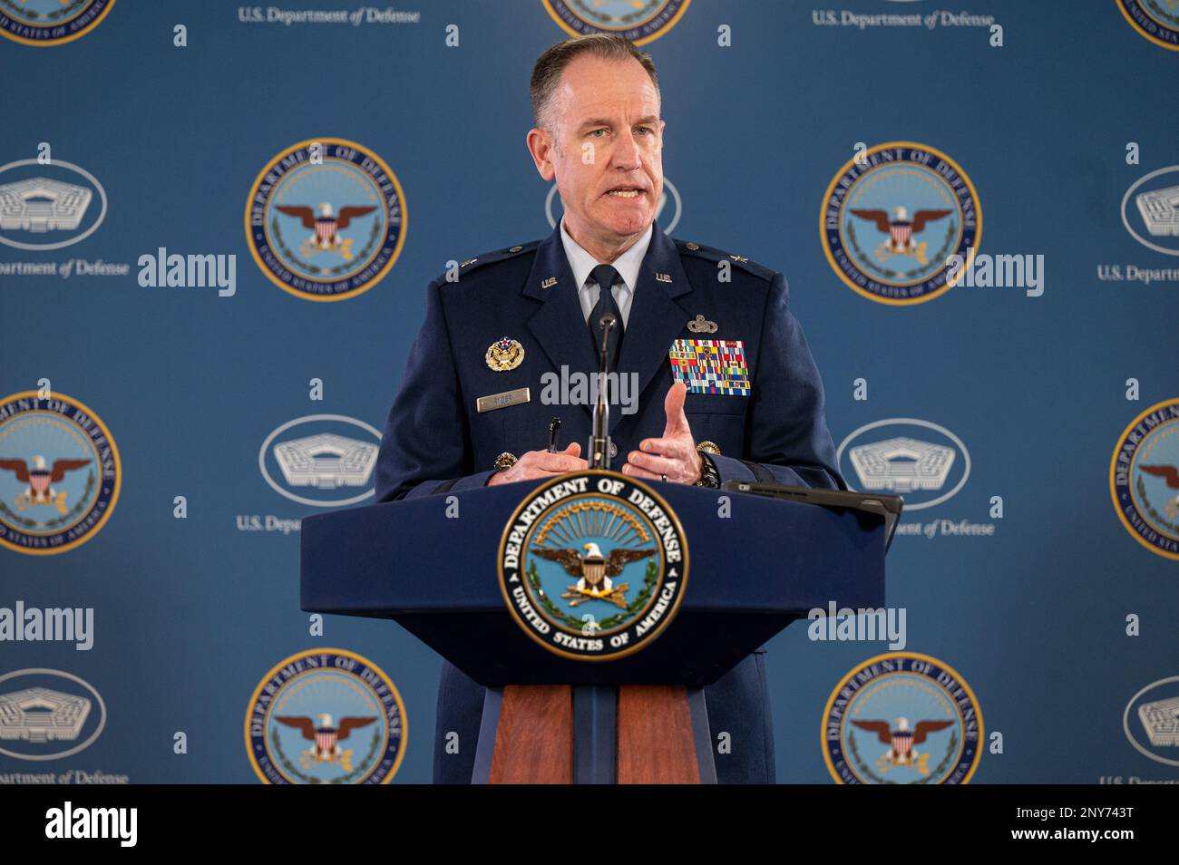 Pentagon Press Secretary U.S. Air Force Brig. Gen. Pat Ryder conducts a ...