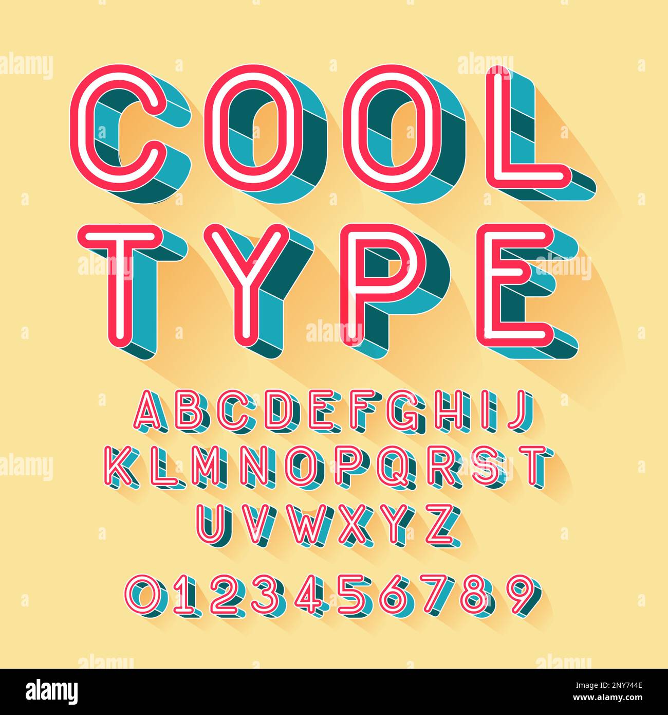 Cool isometric font vector illustration. Set of unique decorative pink ...