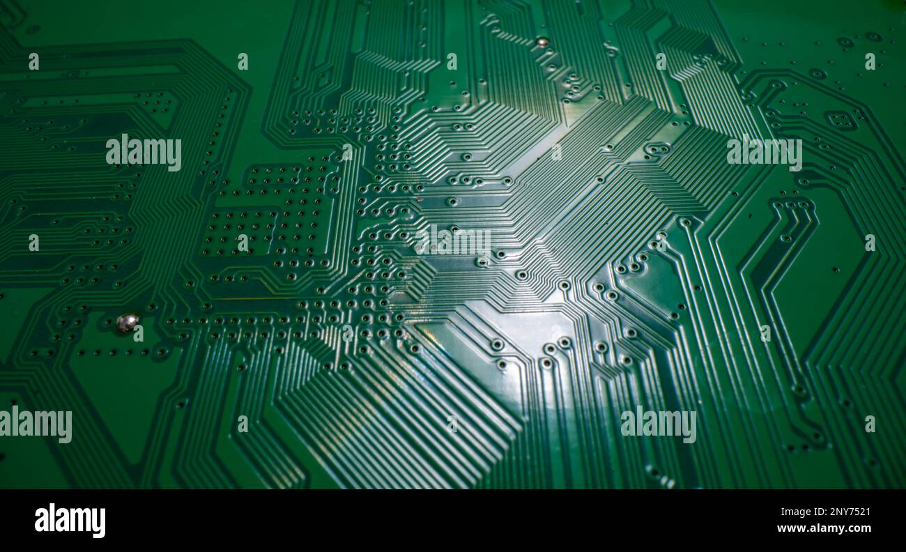 Technology background. High tech electronic circuit board background. Close-up macro electronic ...
