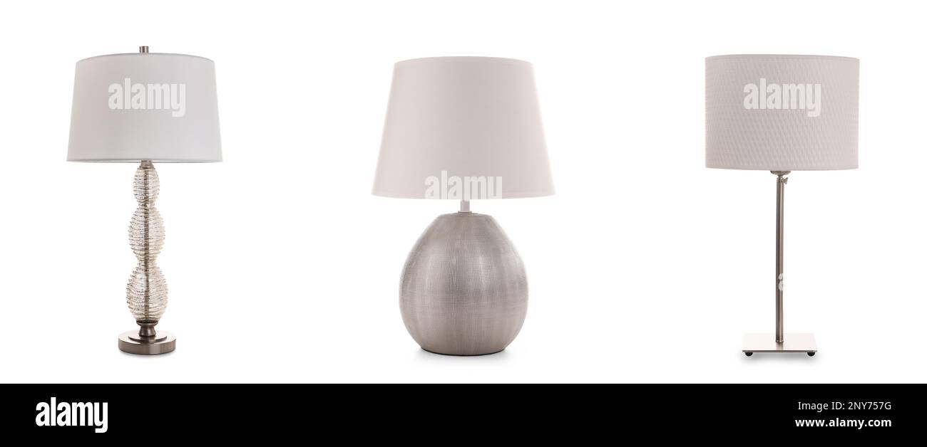 Set with stylish night lamps on white background. Banner design Stock ...