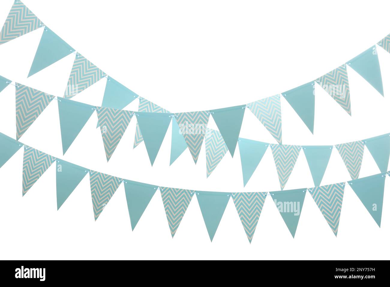 Rows of triangular bunting flags on white background. Festive decor ...
