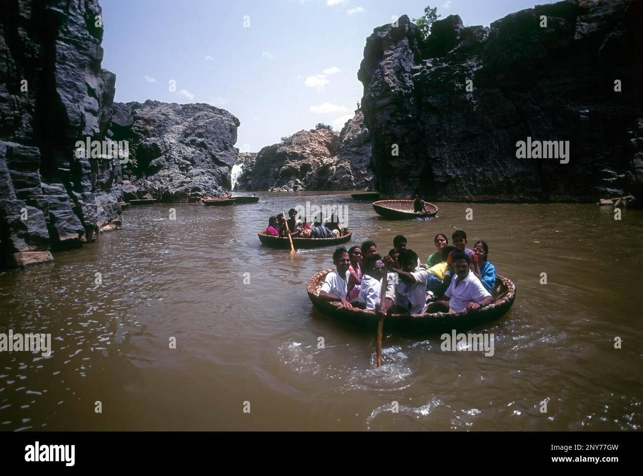 Coracles on the River cauvery at, Hogenakkal, Tamil Nadu Stock Photo ...