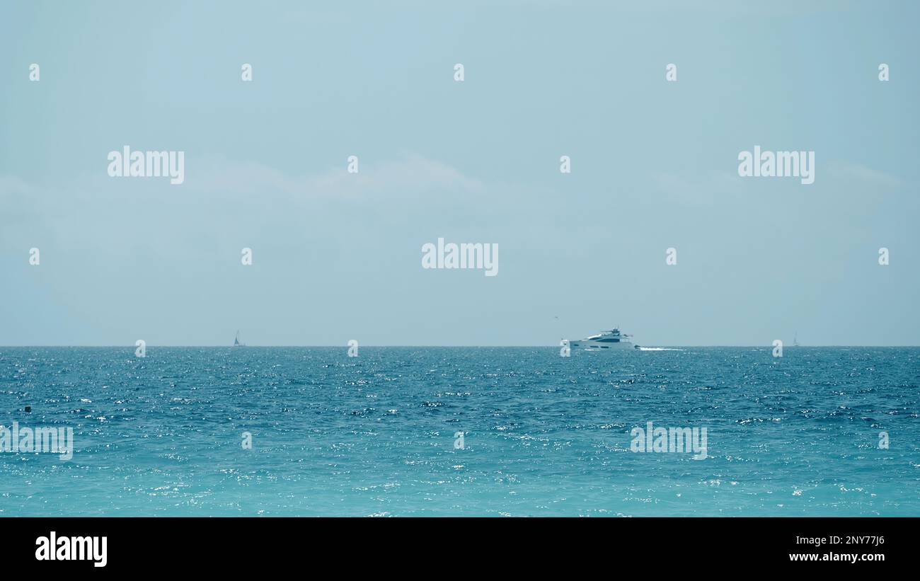 Beautiful calm sea and blue cloudy sky. Action. Amazing horizon and the ...