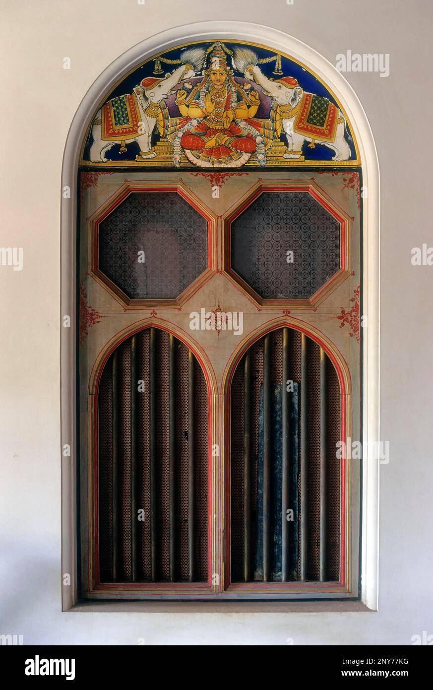 Goddess Maha Lakshmi with white elephants Painting on window in ...