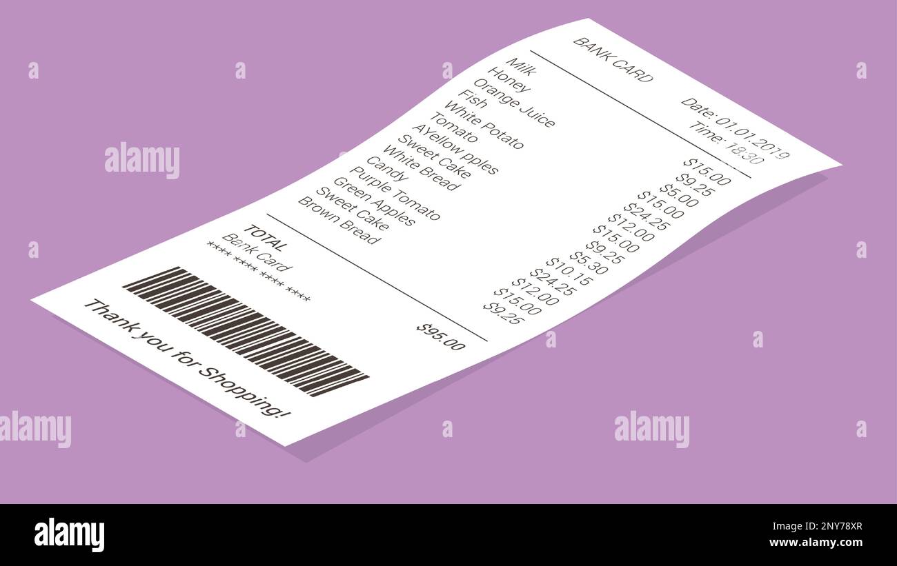 Isometric shop receipt, realistic isolated vector illustration ...