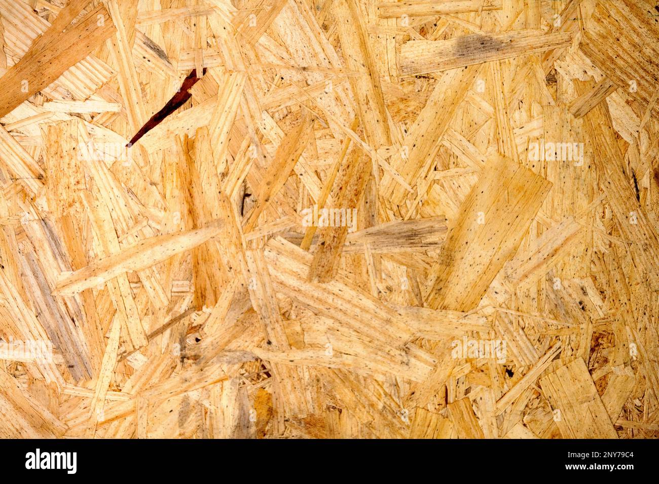 Full frame close-up on a Oriented strand board (OSB), also known as ...