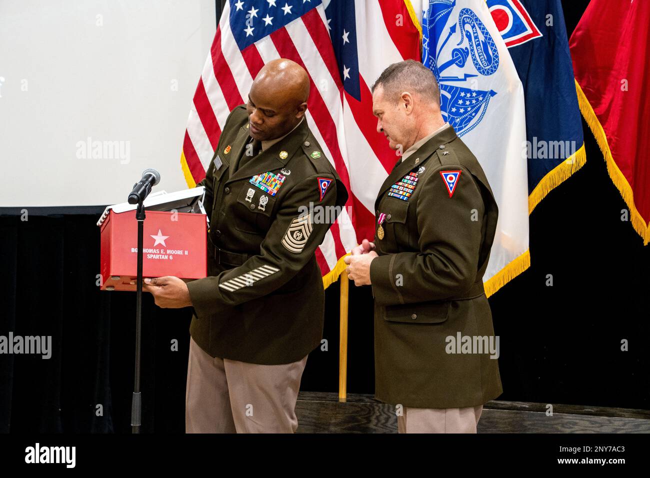 Command Sgt. Maj. Sheldon Chambliss, left, Ohio Army National Guard ...