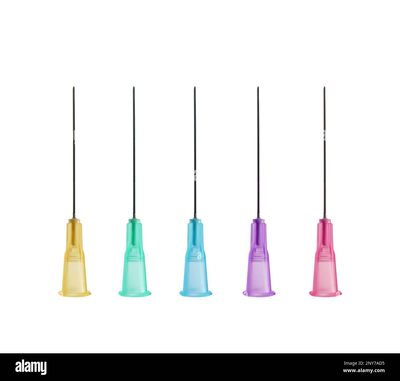 Disposable syringe needles on white background, collage. Medical ...
