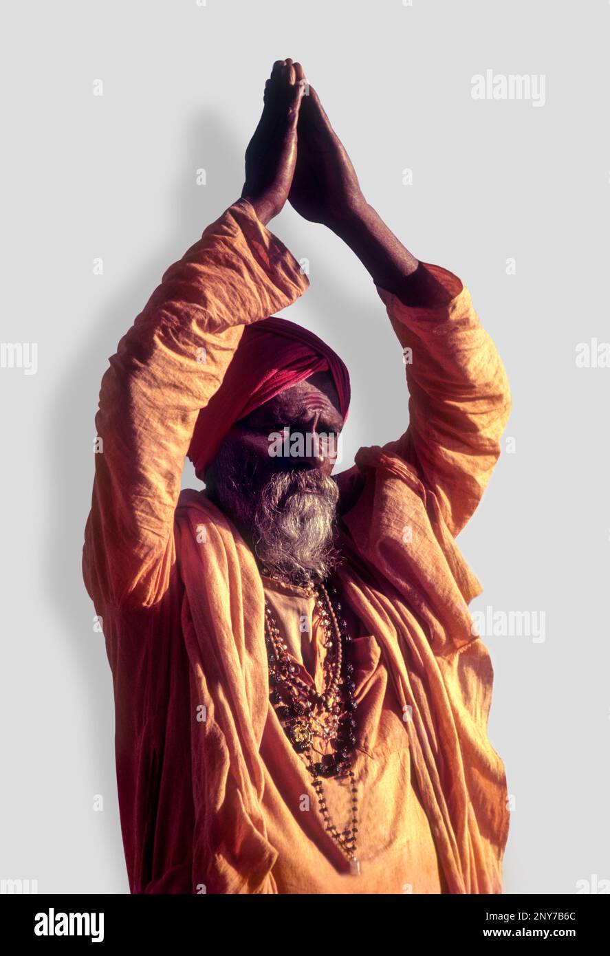 Cutout, A sadhu worshipping Sun Surya Namaskaar at Srirangapatna, South ...
