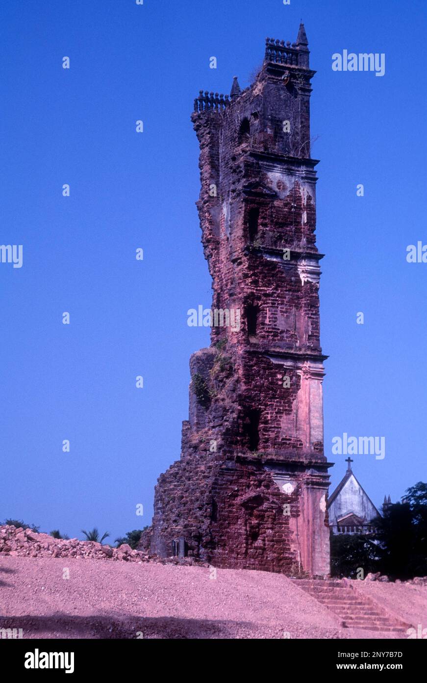 Ruins tower of the church of St. Augustine, Goa, India, Asia Stock ...