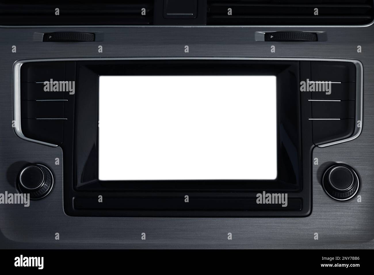 Closeup view of dashboard with navigation system in modern car. Mockup ...