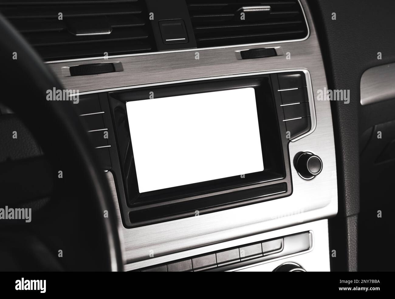 View of dashboard with navigation system in modern car Stock Photo - Alamy