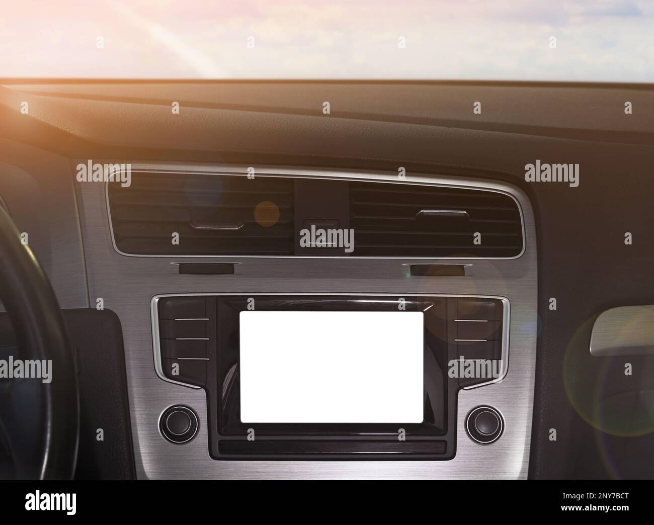 View of dashboard with navigation system in modern car Stock Photo - Alamy