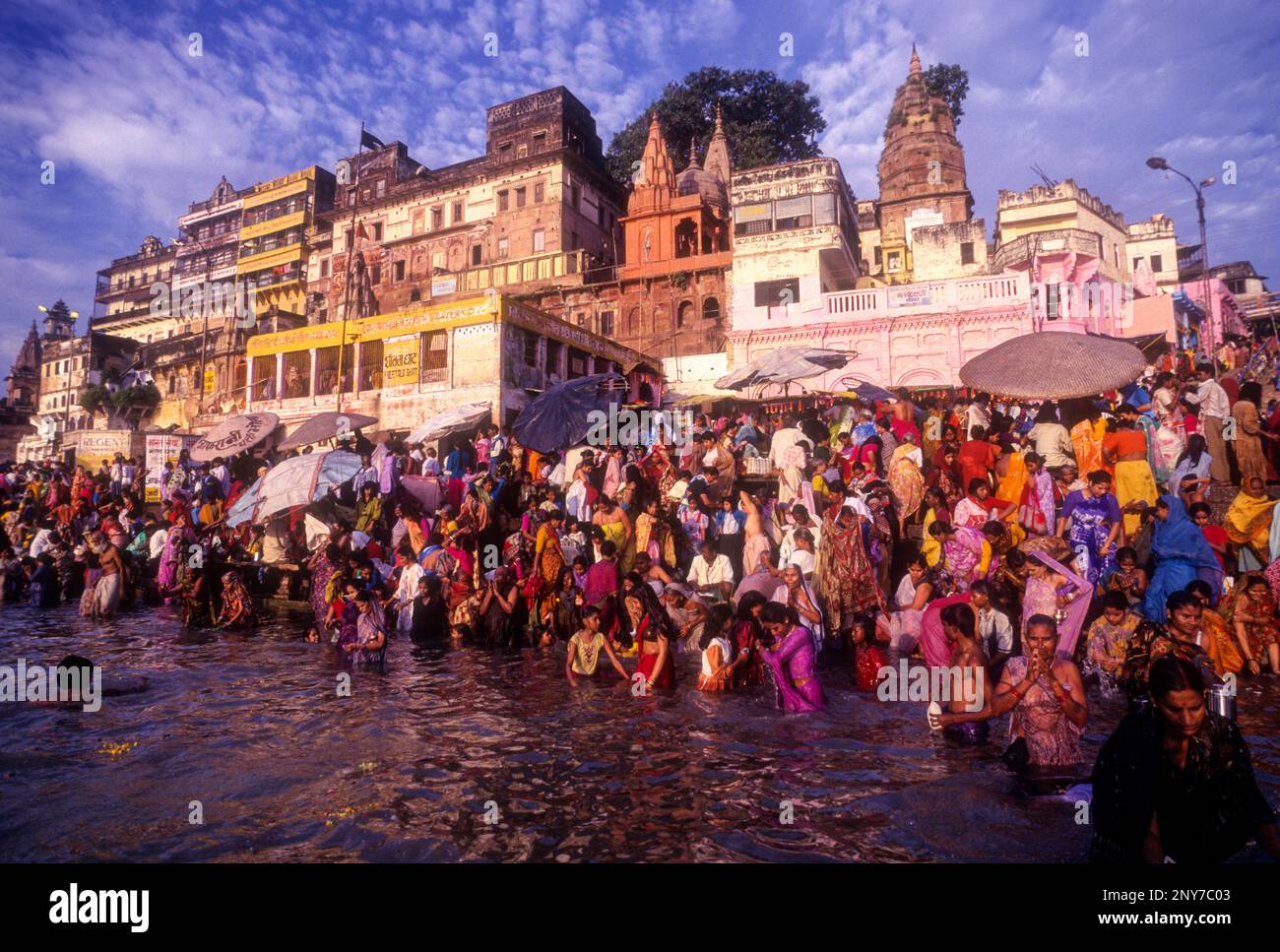 Hindu religious morning rituals in the Ganges Ganga River, Diwali ...