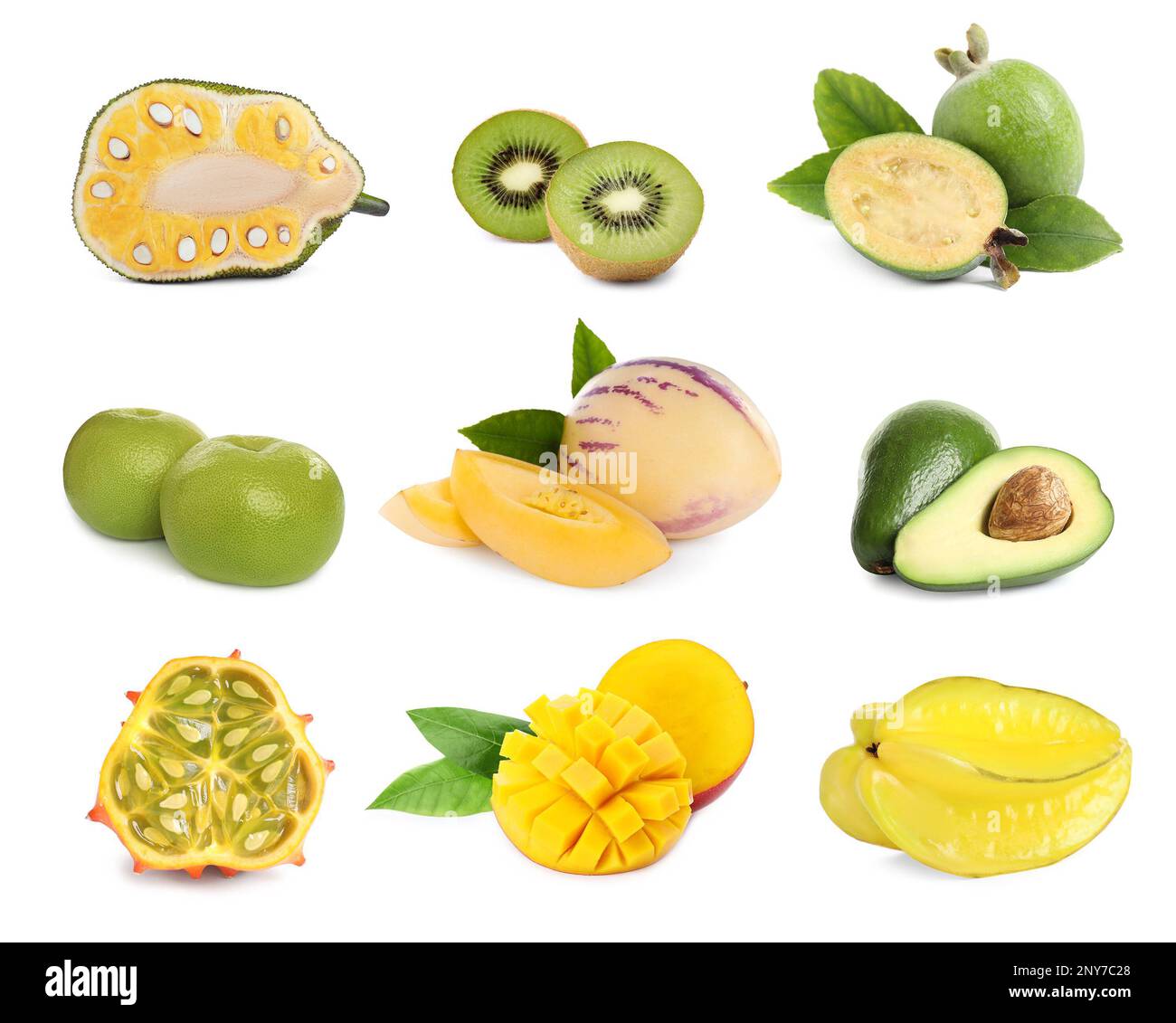 Set with different tasty exotic fruits on white background Stock Photo ...