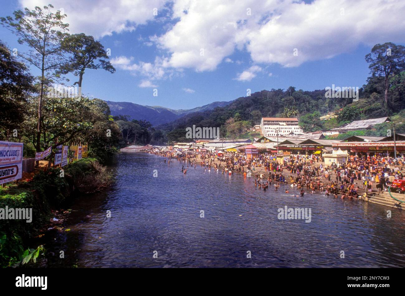 Panoramic view of the Pamba River at Pambai near Sabarimala, Kerala ...